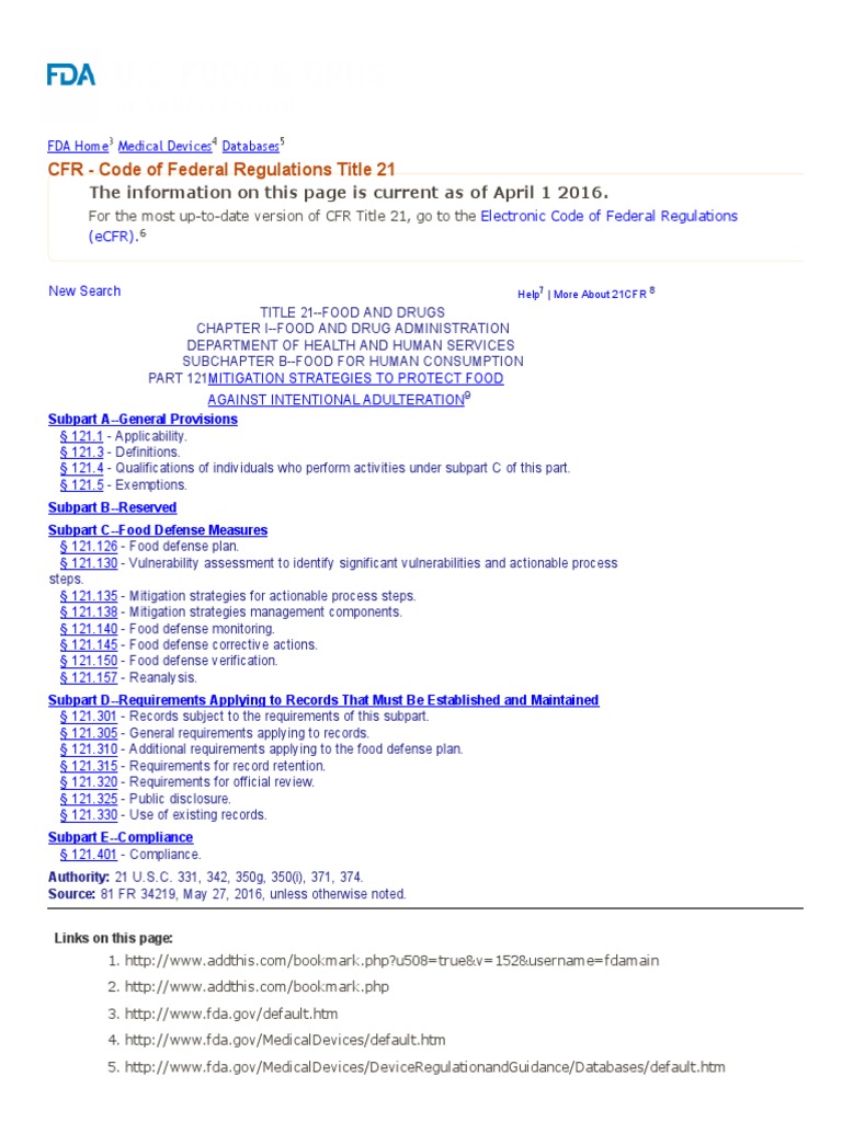 CFR - Code of Federal Regulations Title 21 Part 121 Mitigation ...