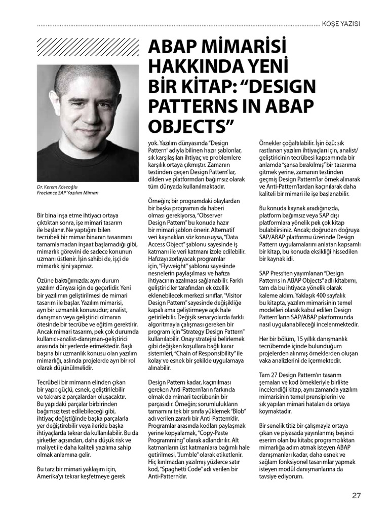 ABAP Mimarisi Hakkında Yeni Bir Kitap: "Design Patterns in ABAP Objects" | PDF