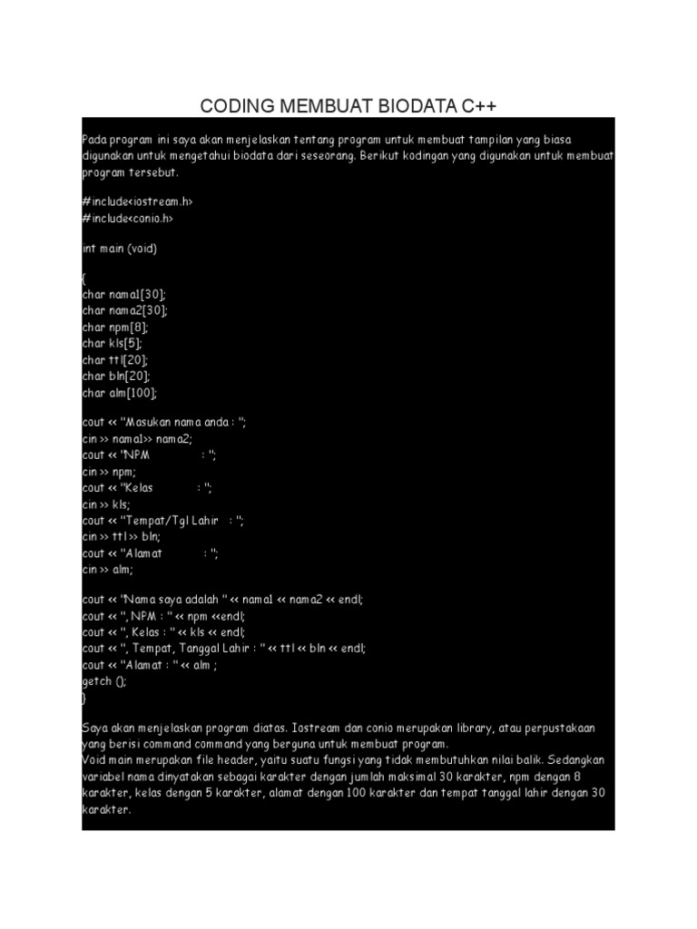 Coding Membuat Biodata | PDF