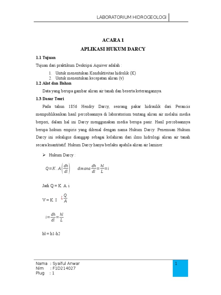 Aplikasi Hukum Darcy-Anwar | PDF