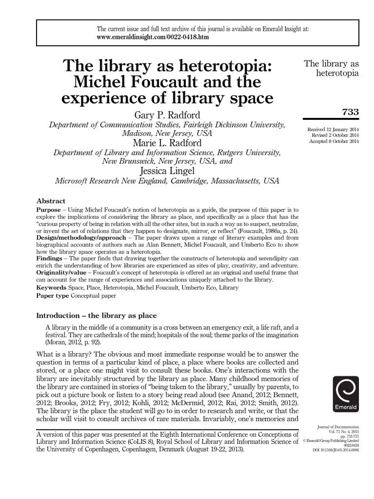 The Library As Heterotopia: Michel Foucault and The Experience of ...