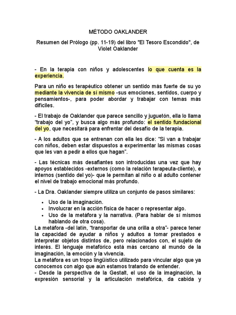 Método Oaklander en Terapia Infantil | PDF | Metáfora | Las emociones