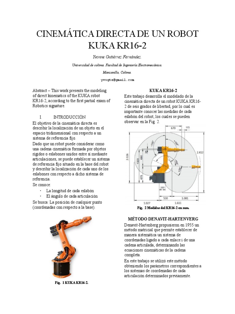 Cinemática Directa de Un Robot Kuka Kr16 Examen | PDF | Ingeniería ...