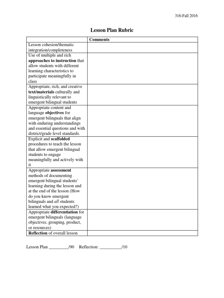 Lesson Plan Rubric | PDF