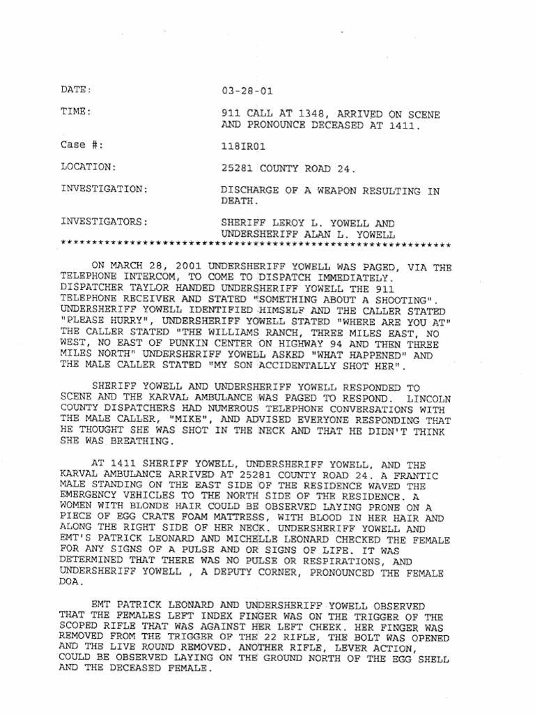 The Two-Page Police Report On Jill Wells' Death | PDF