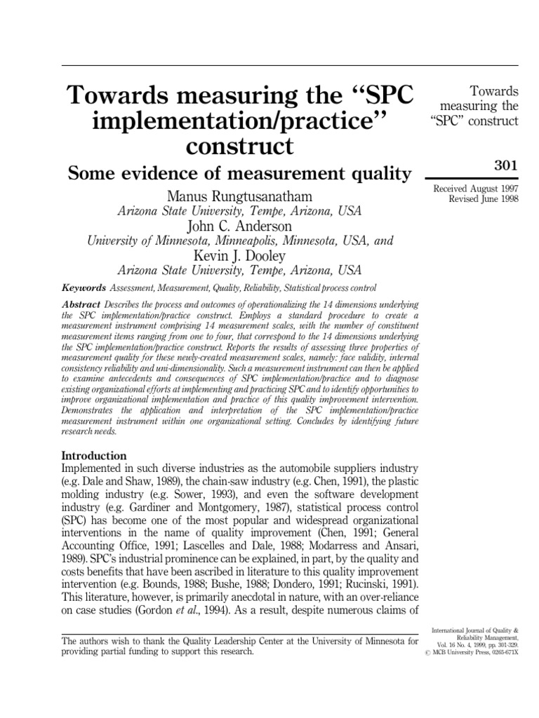 Towards Measuring The ''SPC Implementation/practice'' Construct | PDF | Scientific Method ...
