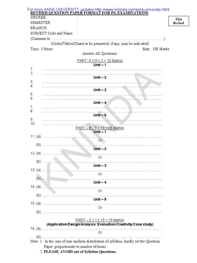 Anna University PG Question Paper Patten Revised | PDF | Business