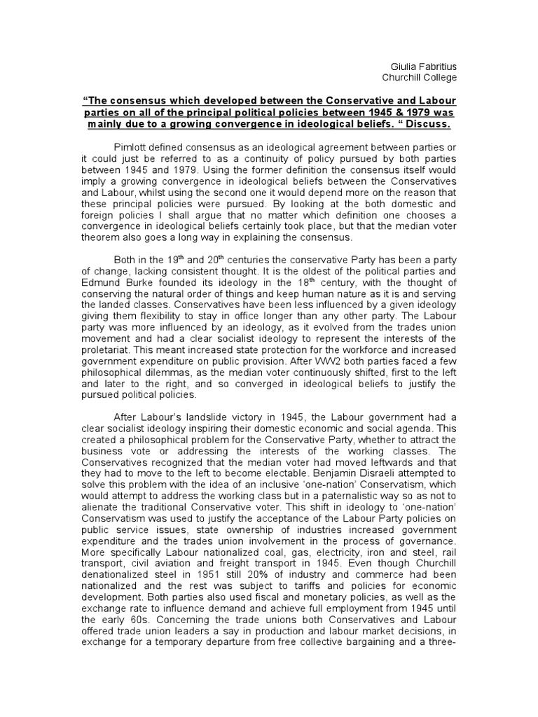 Consensus 1945-79 Due To Convergence in Ideological Beliefs? | PDF ...