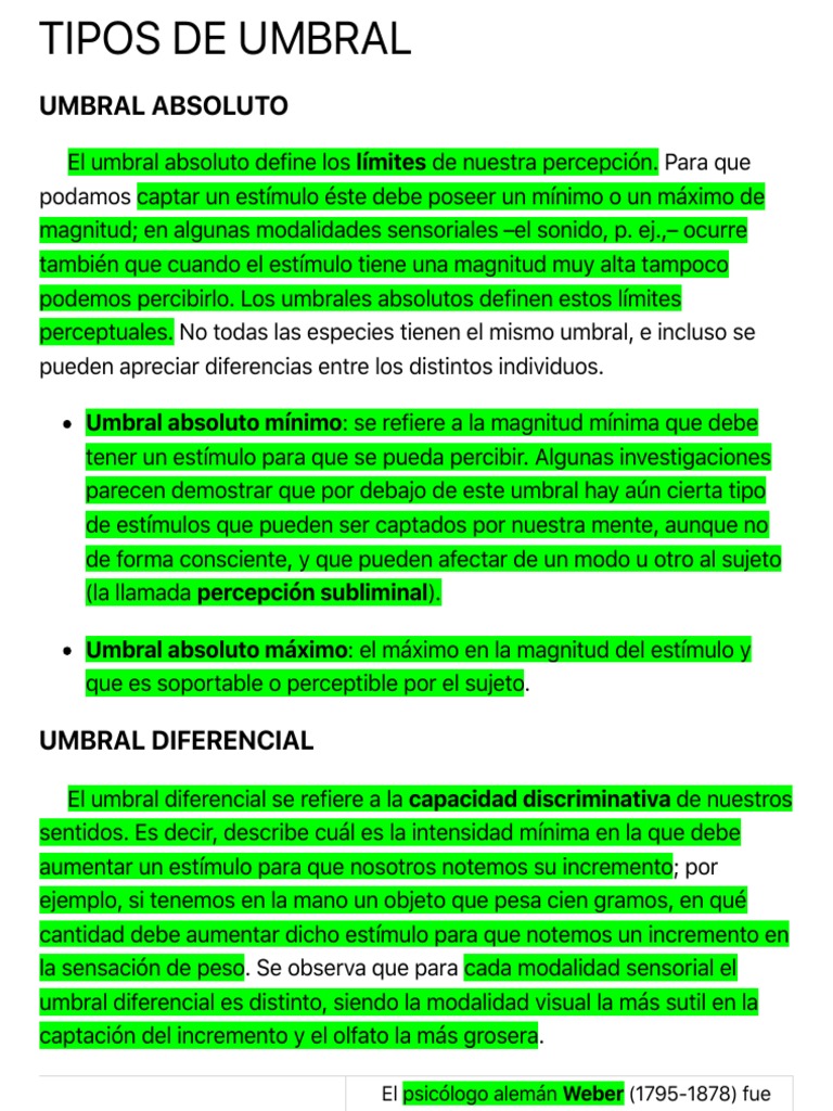 UMBRALES ABSOLUTO Y DIFERENCIAL - Psicofísica - Diccionario de ...