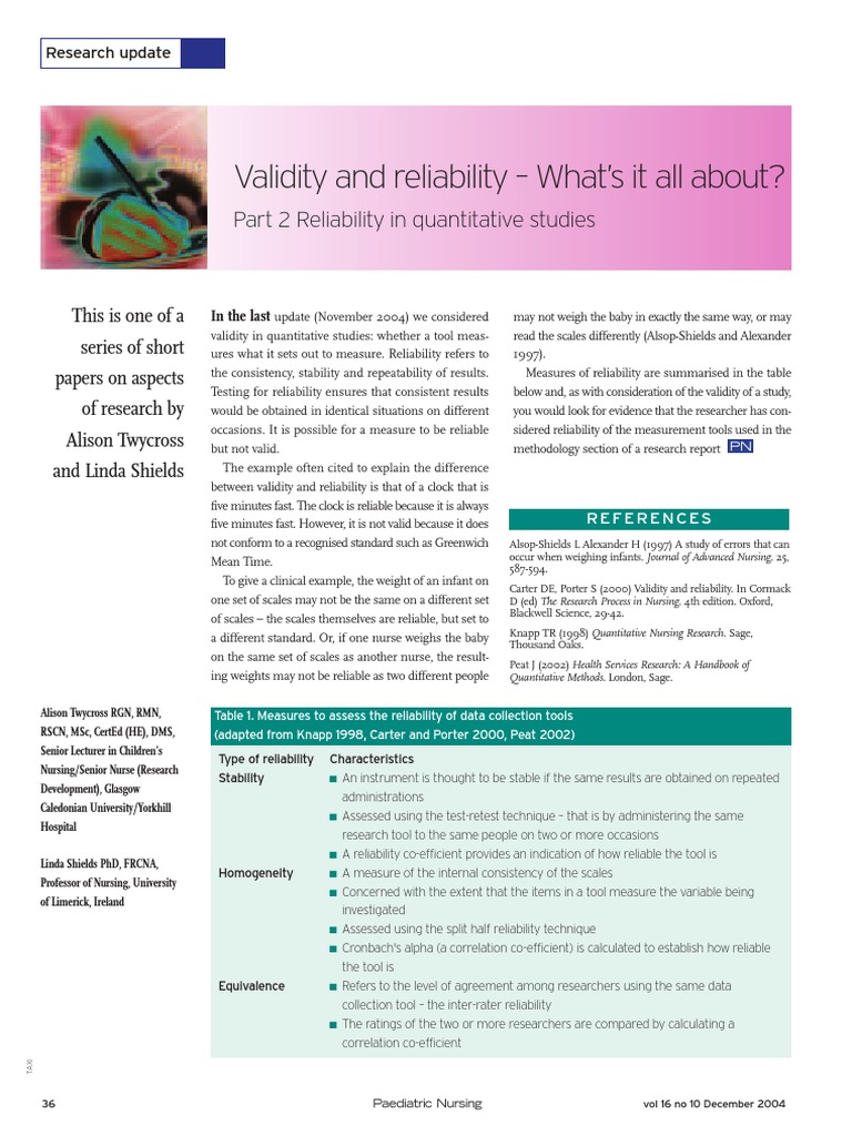 Validity and Reliability - What's It All About?: Part 2 Reliability in ...