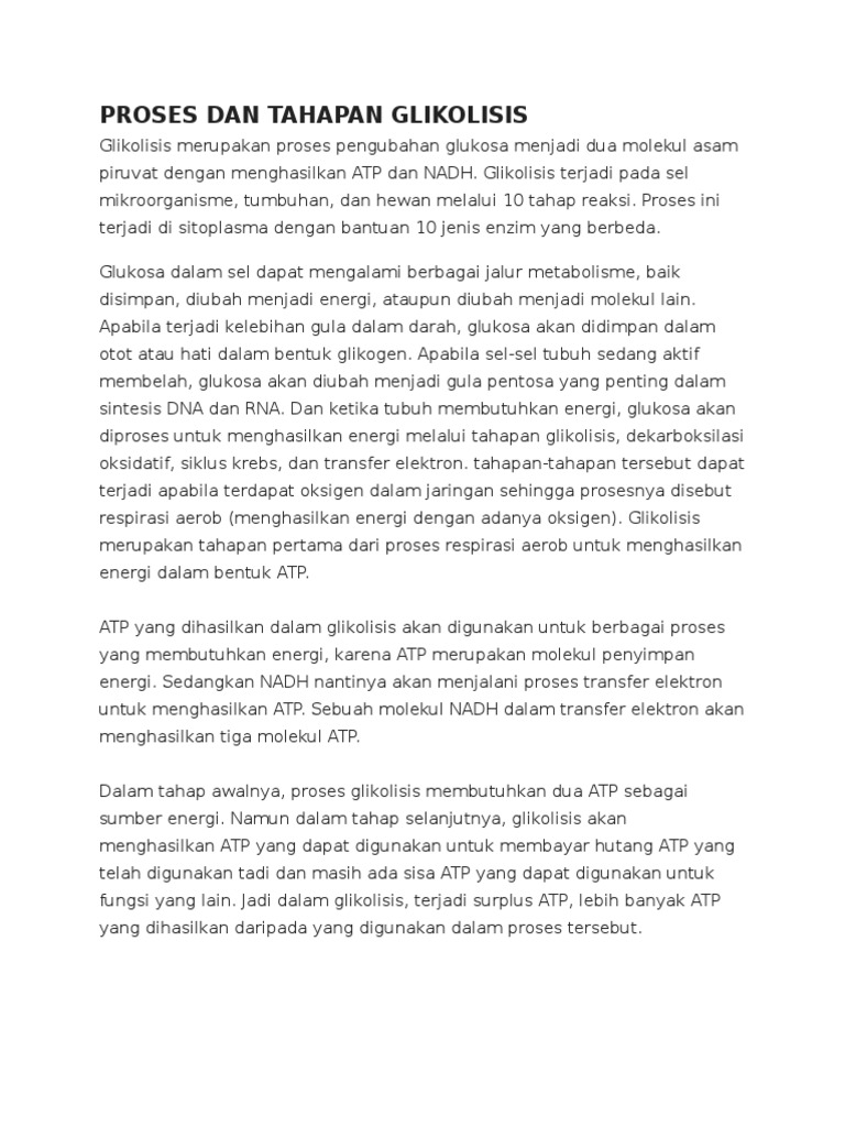 Proses Dan Tahapan Glikolisis | PDF