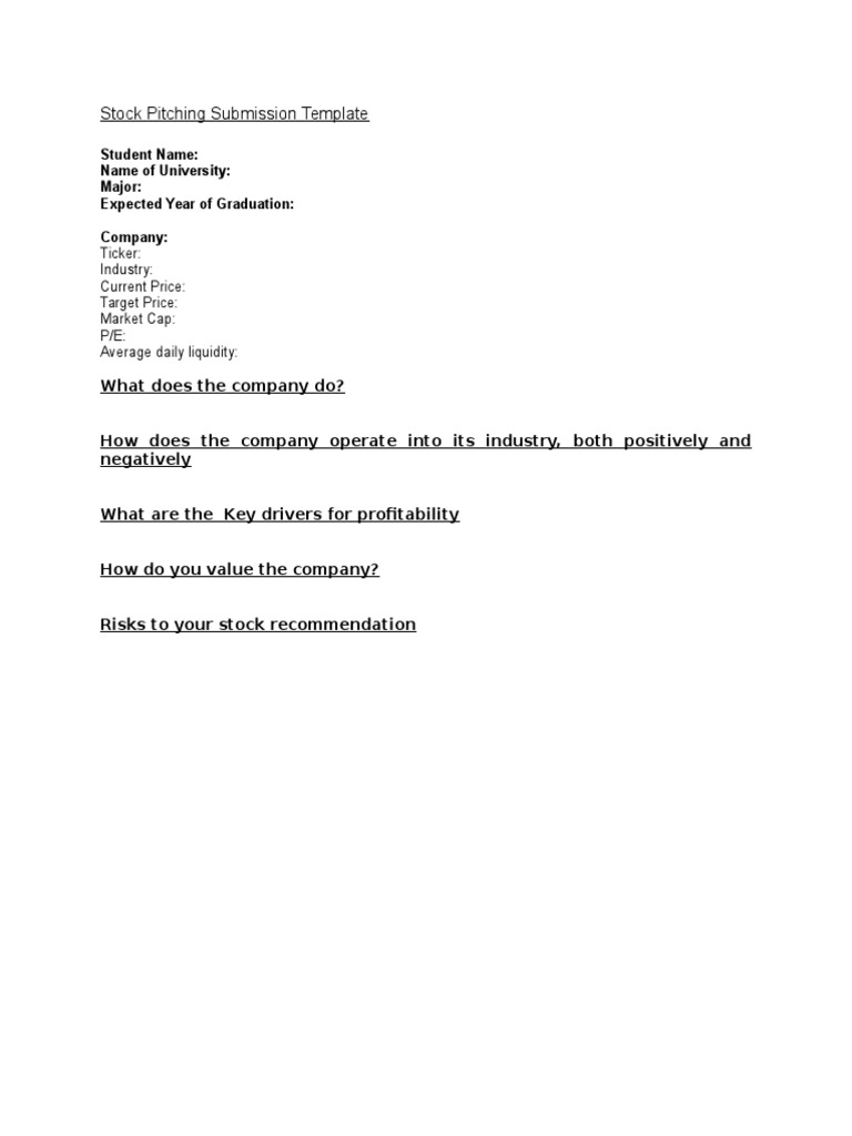 Stock Pitch Submission Template Guide | PDF | Business