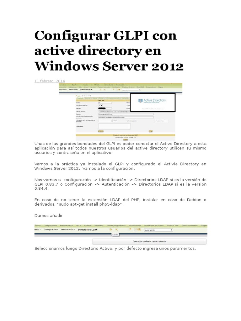 Configurar GLPI Con Active Directory en Windows Server 2012 | PDF