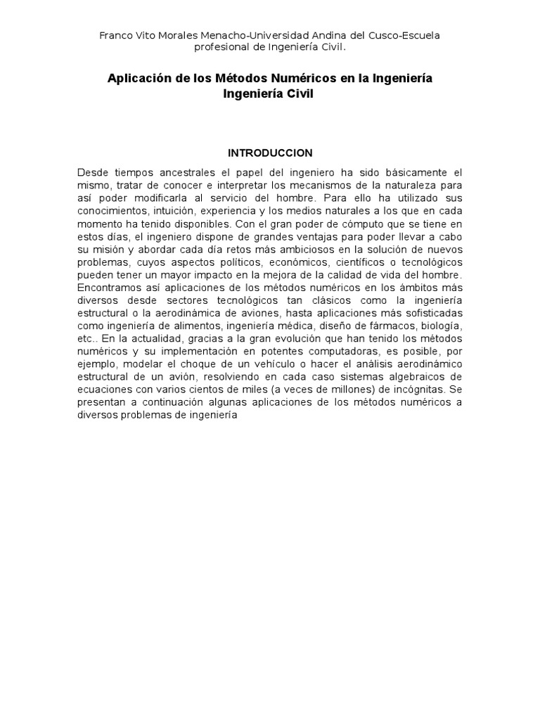 Aplicación de Los Métodos Numéricos en La Ingeniería Ingeniería Civil | PDF | Análisis numérico ...