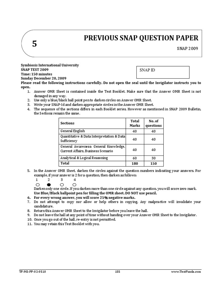 SNAP 2009 Question Paper With Answer Key | PDF | Argument | Odds