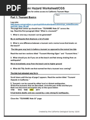 Tsunami Worksheet