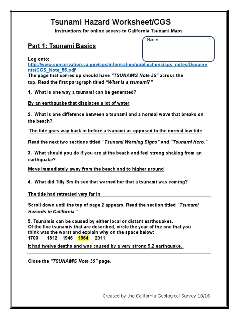 Tsunami Hazard Worksheet/CGS | PDF | Tsunami | Earthquakes