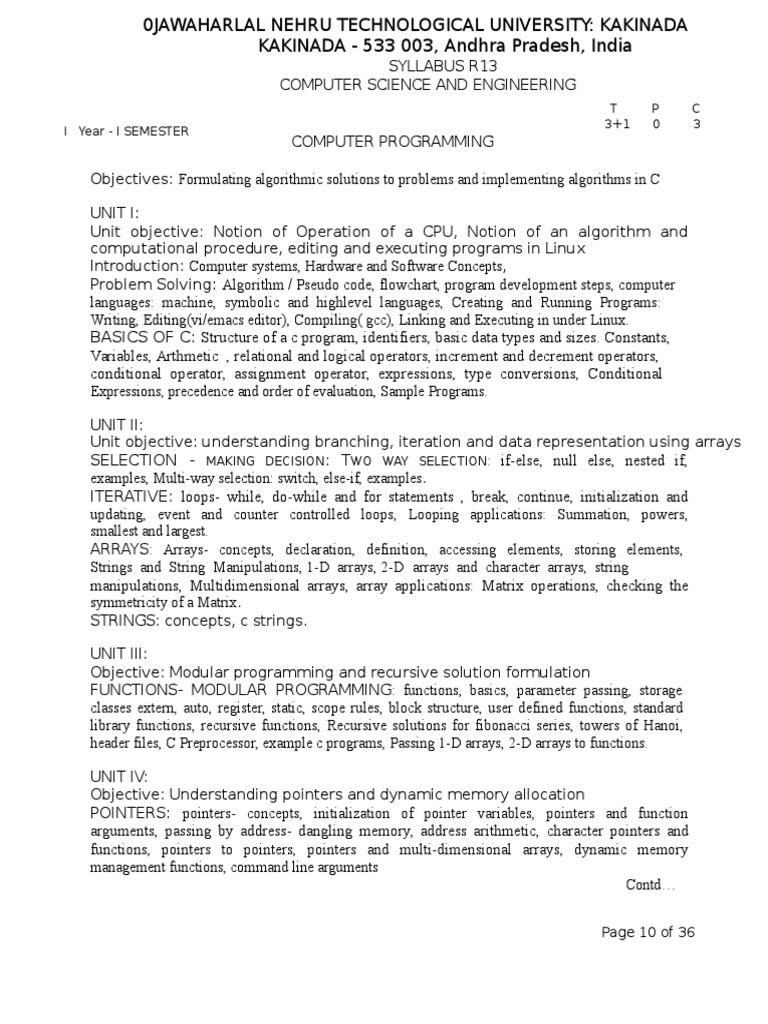 C Programming Syllabus Pdf Pointer Computer Programming Array