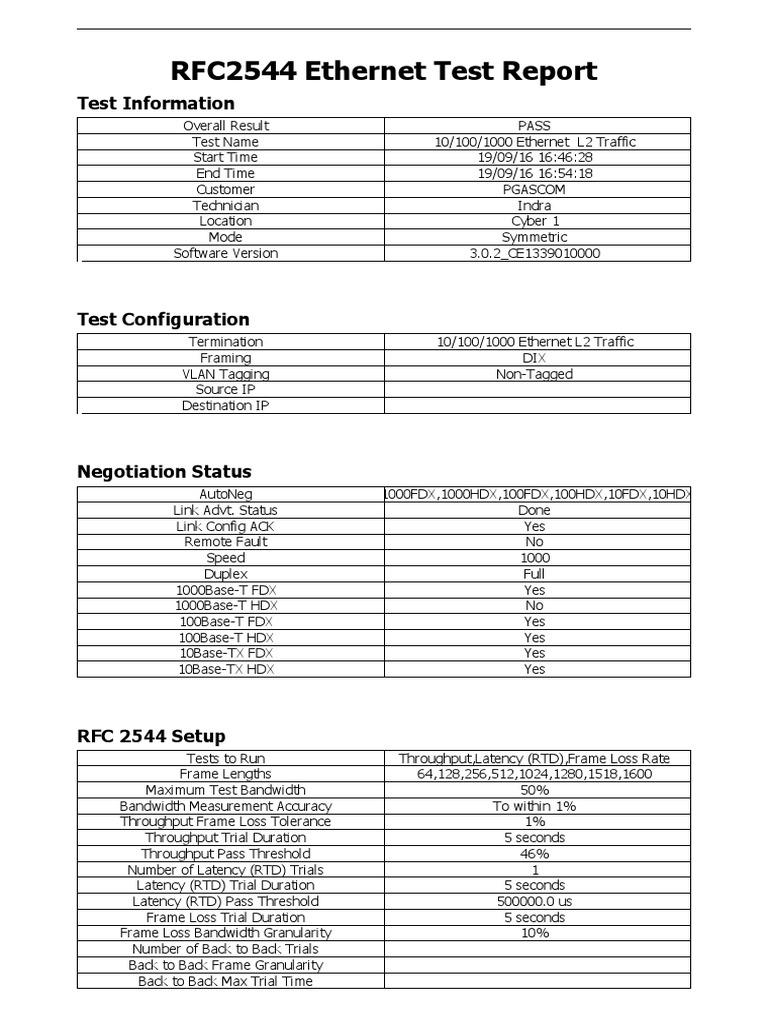 RFC2544 Ethernet Test Report | PDF | Ethernet | Networking Standards