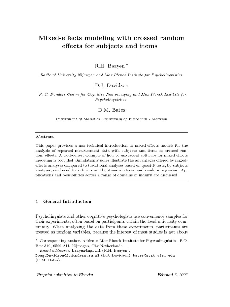 Mixed-Effects Models in Psycholinguistics | PDF | Errors And Residuals ...