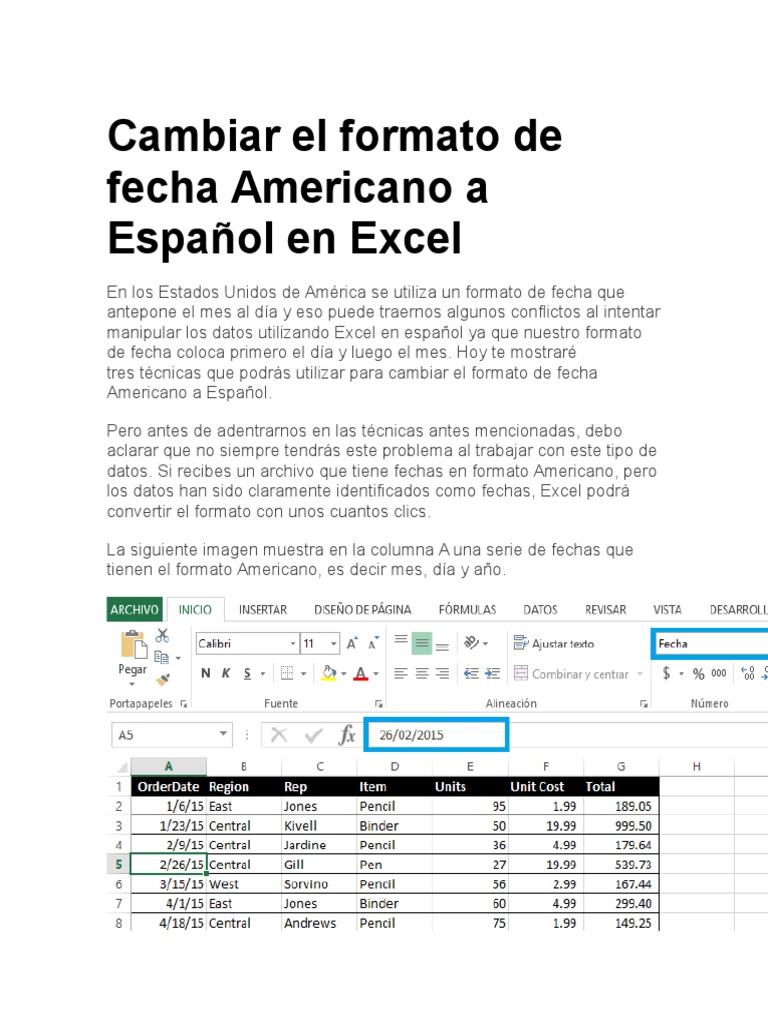 Cambiar El Formato de Fecha Americano A Español en Excel | PDF ...