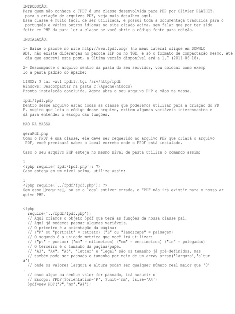 Tutorial FPDF Com PHP | PDF | Php | Programação de computadores