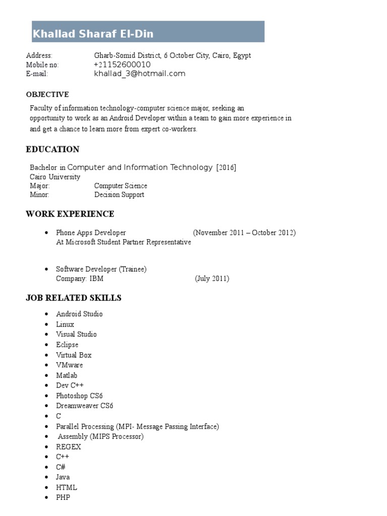 Khallad Sharaf - CV (GUC) | PDF