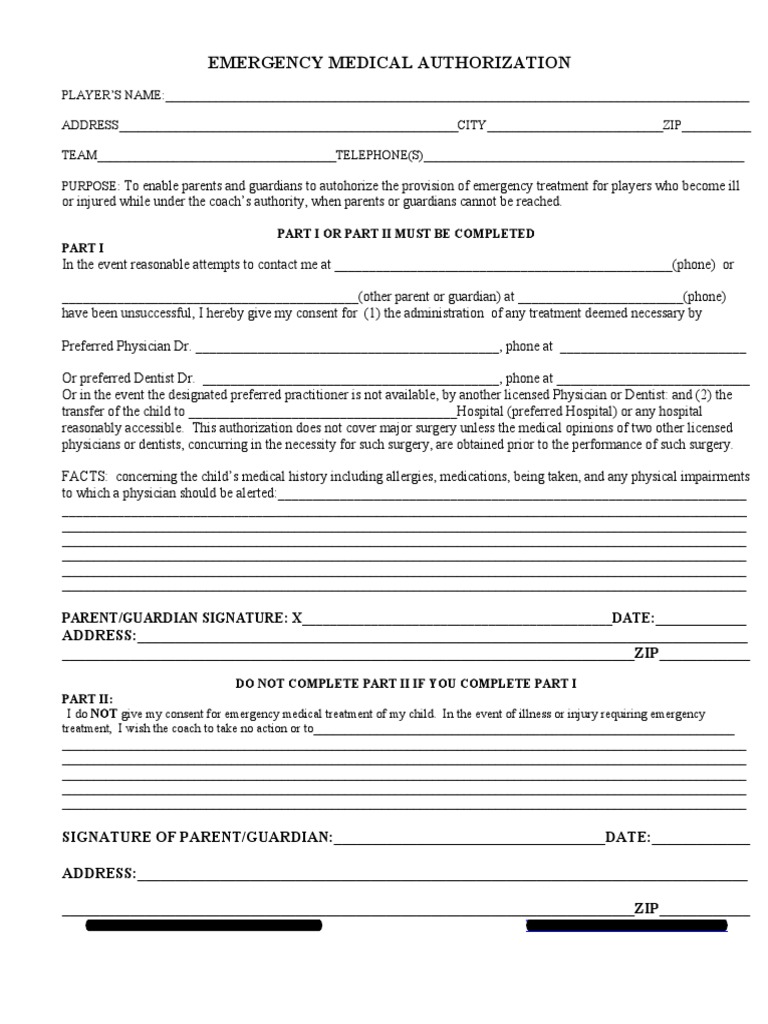Emergency Medical Authorization Form | PDF