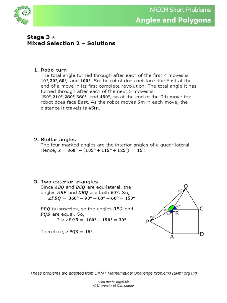 Angles and Polygons 1 Star ws2 Solutions PDF | PDF | Teaching Methods & Materials | Science ...