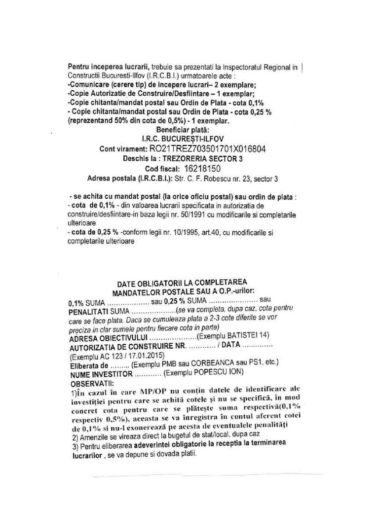 Documente Pentru Anunt Incepere Lucrari La ISC | PDF