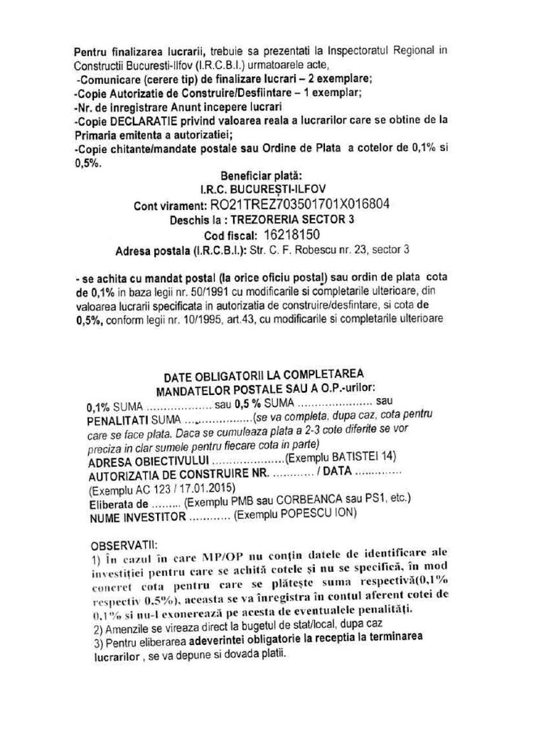 Documente Pentru Anunt Finalizare Lucrari La ISC | PDF