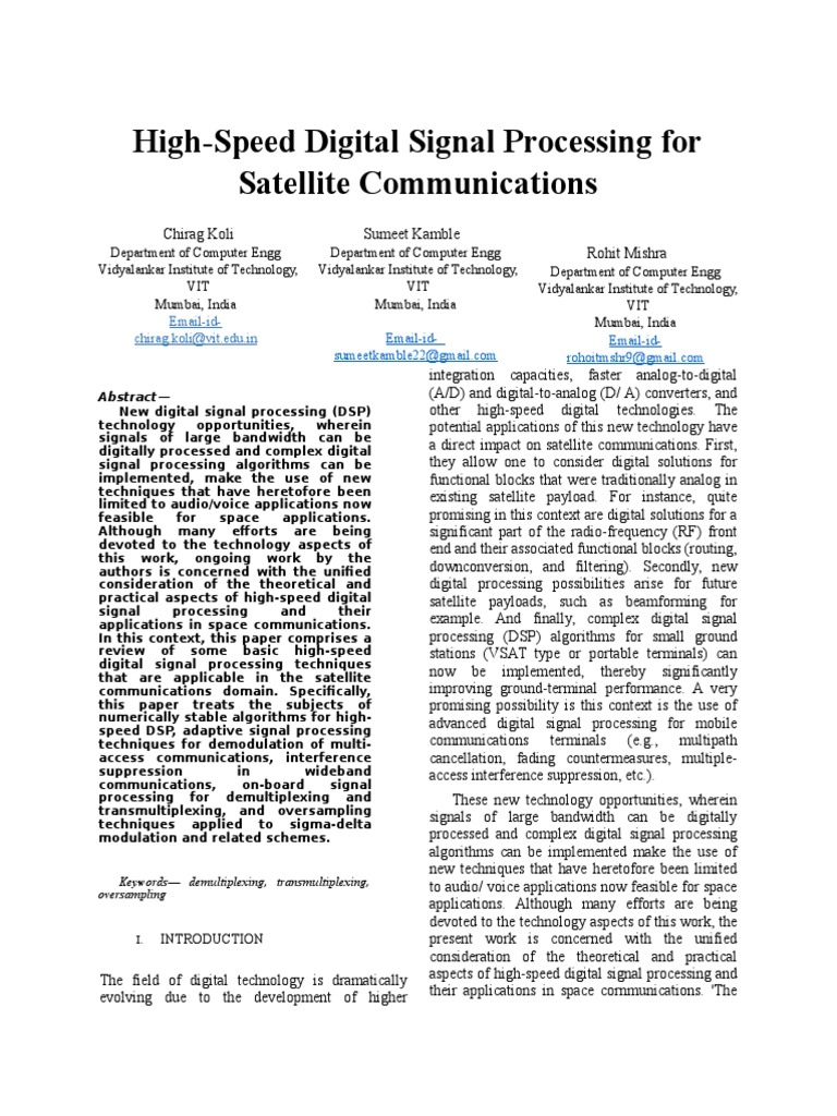 High-Speed Digital Signal Processing For Satellite Communications | PDF | Digital Signal ...