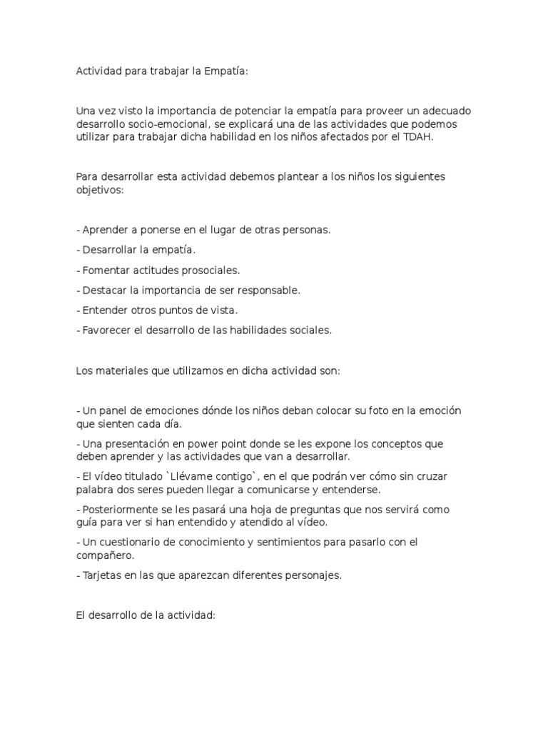 Actividad para Desarrollar la Empatía | PDF | Empatía | Las emociones
