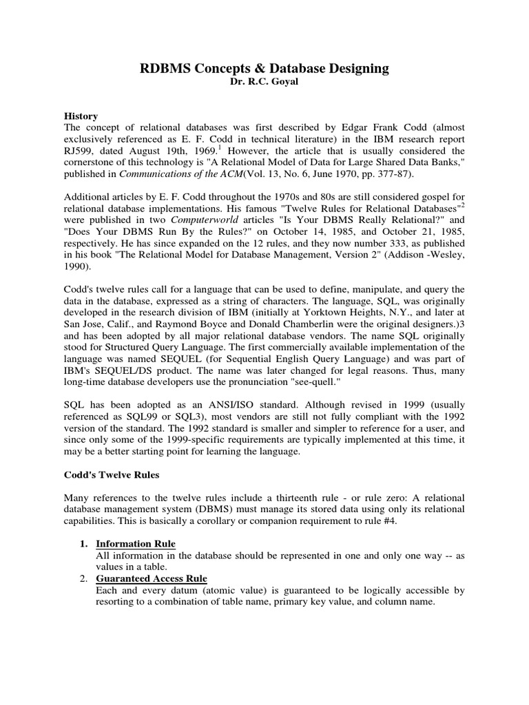 RDBMS PDF | PDF | Relational Model | Sql