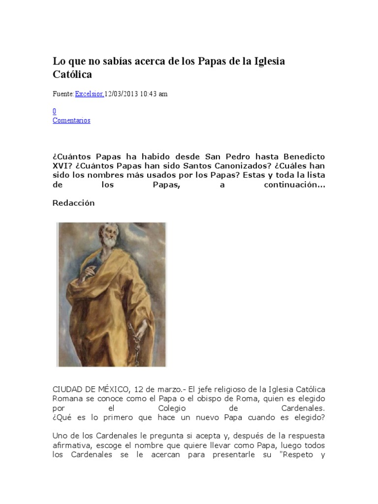 Lo Que No Sabías Acerca de Los Papas de La Iglesia Católica | PDF ...