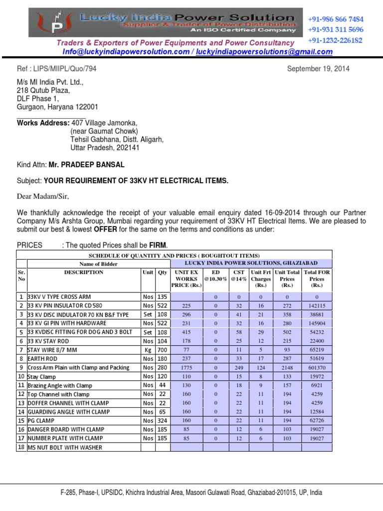 Quotation CT PT Isolator VCB AB Switch Drop Out Fuse Set TPMO SMC LT ...