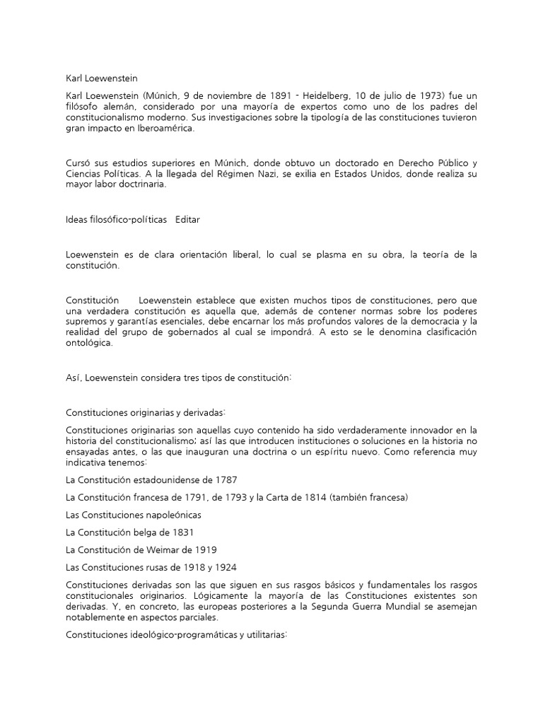 Biografia Karl Loewenstein | Constitución | Formas de gobierno