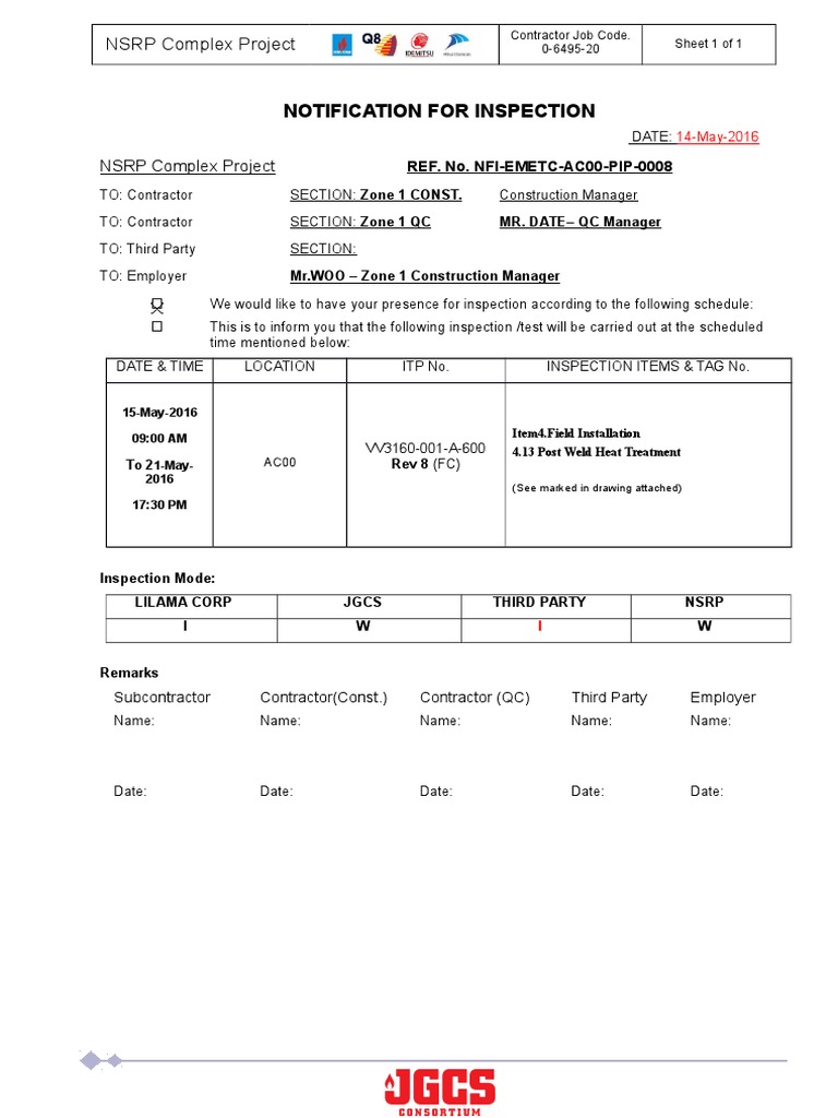 NSRP Complex Project Inspection Notice | PDF | Technology & Engineering