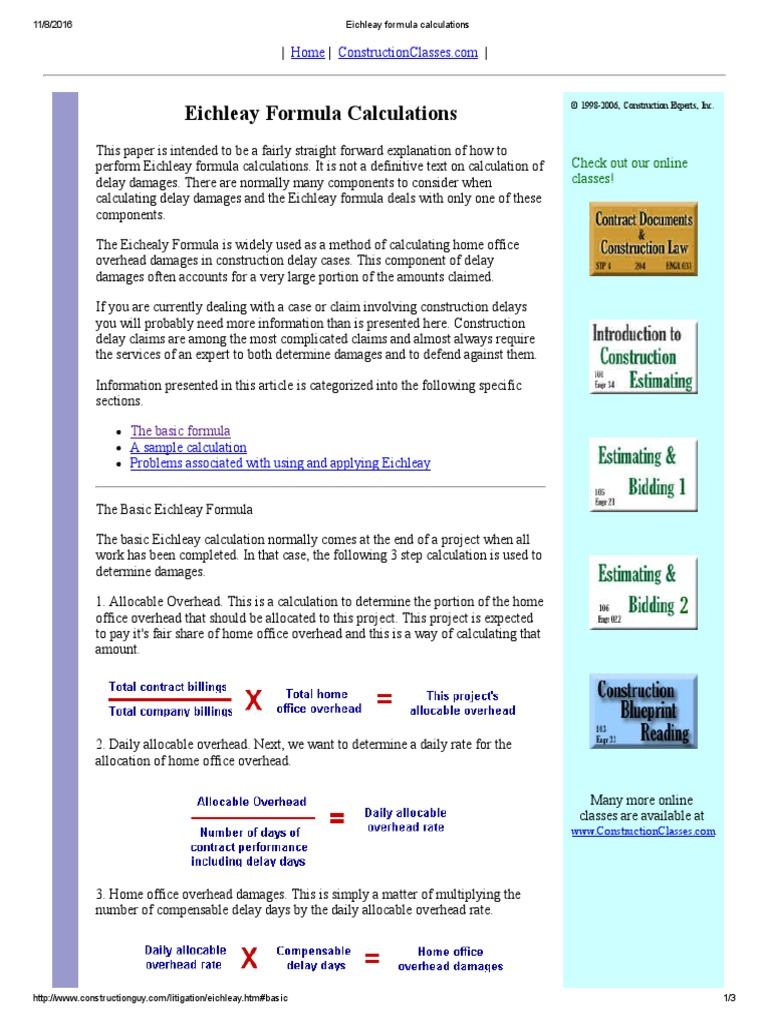 Eichleay Formula Calculations | PDF | Construction Bidding | Damages
