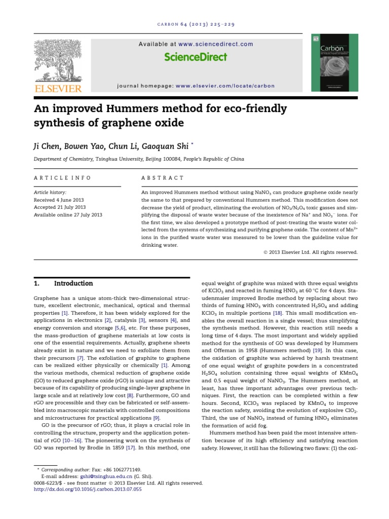 An Improved Hummers Method For Eco-Friendly Synthesis of Graphene Oxide | PDF | Graphene | X Ray ...