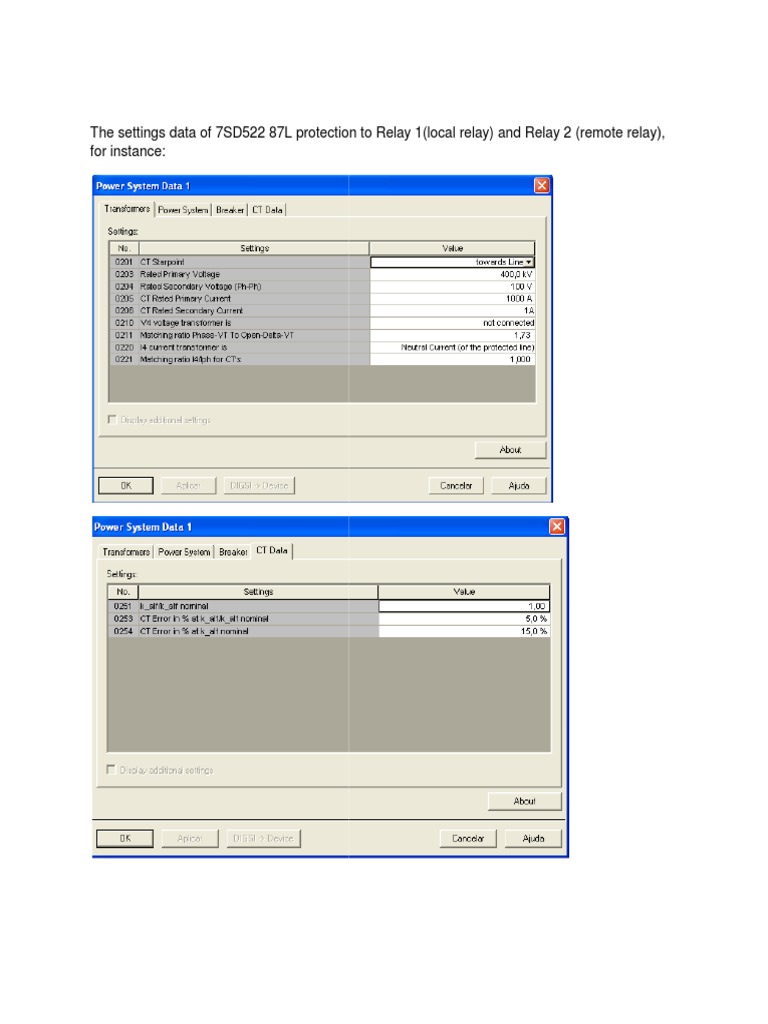 7SD522 Relay Protection Settings | PDF
