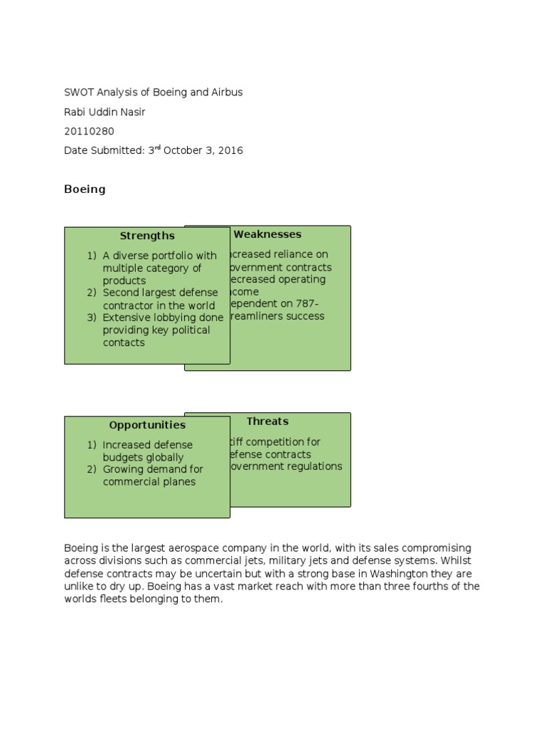 Swot Analysis Boeing Airbus | PDF | Airbus | Aircraft