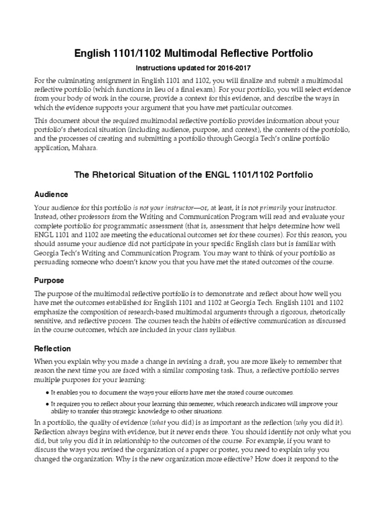 Portfolio Instructions 2016 2017 Final 8 11 16 | PDF | Essays ...