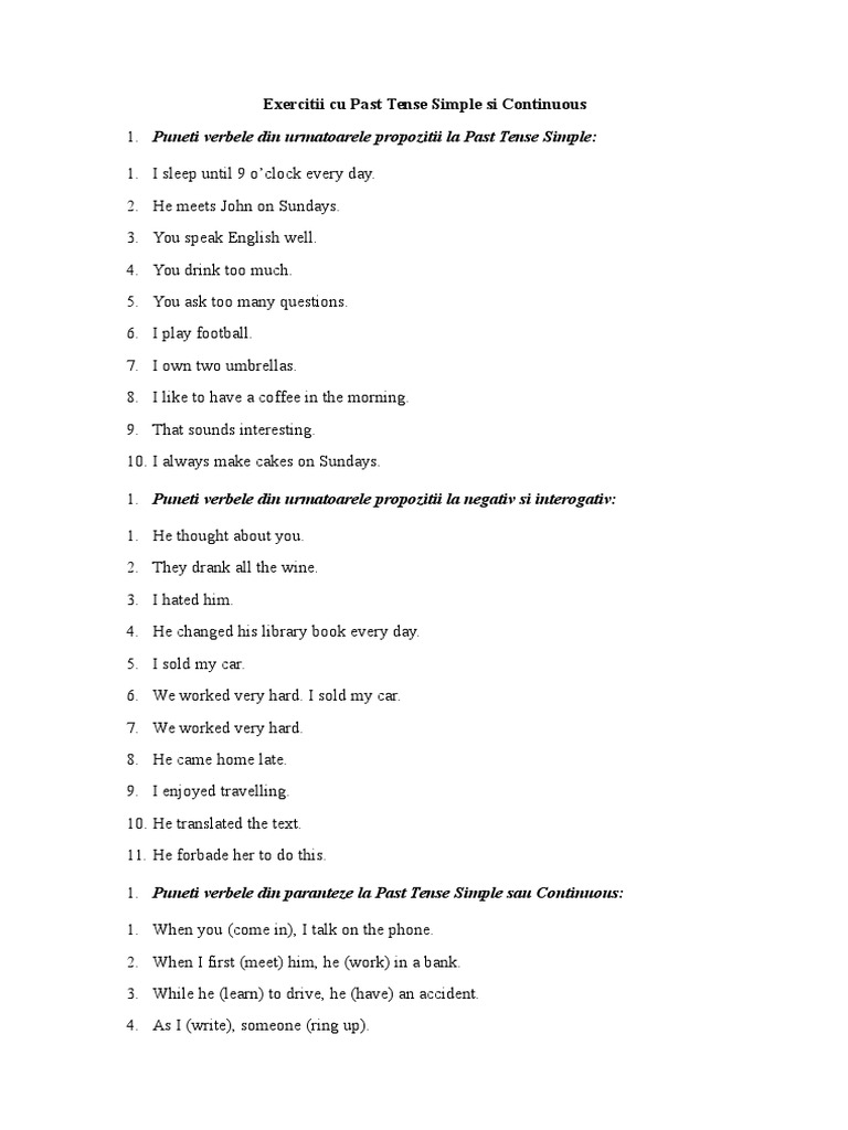 Exercitii Cu Past Tense Simple Si Continuous | PDF