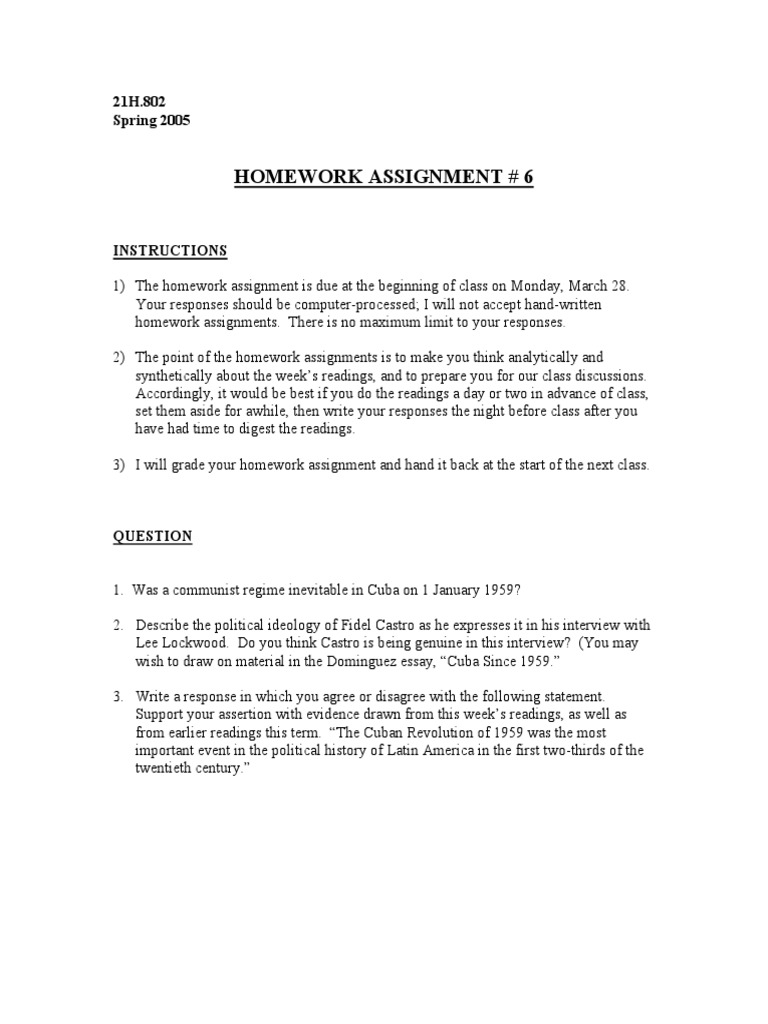 Homework Assignment # 6: 21H.802 Spring 2005 | PDF