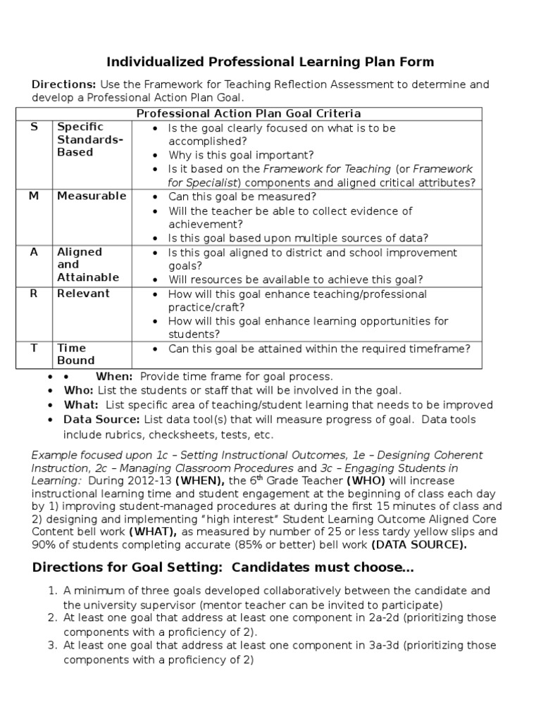 Individualized Professional Learning Plan | PDF | Goal | Educational ...