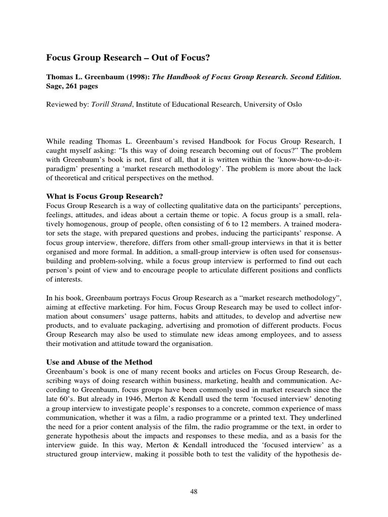 Focus Group Research - Out of Focus? | PDF | Focus Group | Qualitative ...