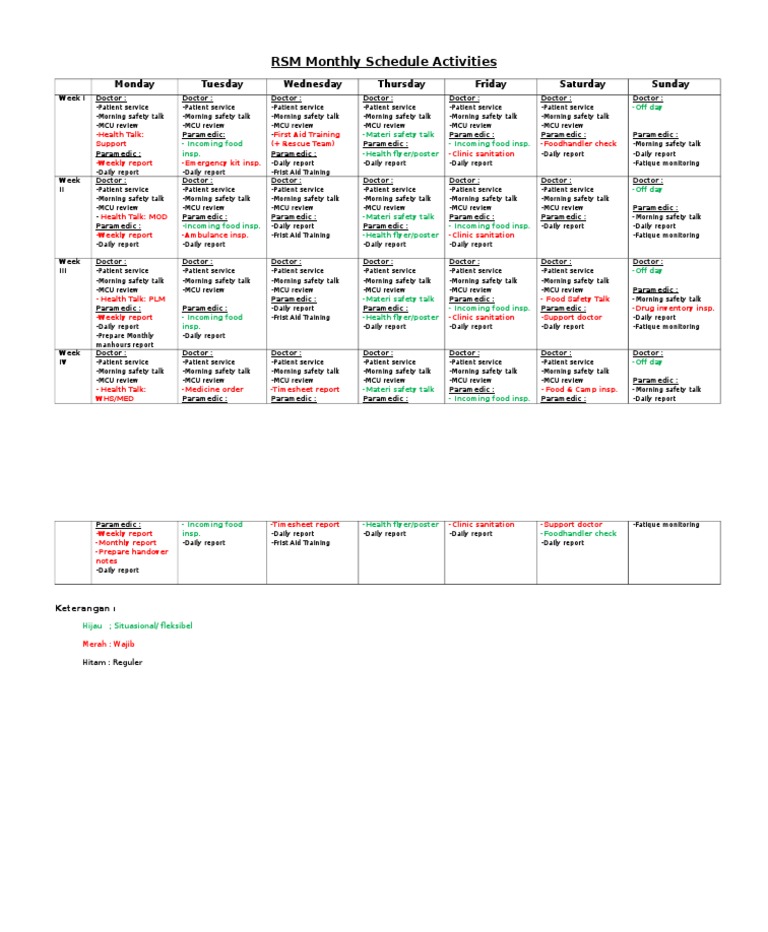 RSM Bengalon Monthly Schedules | PDF | Wellness | Medical
