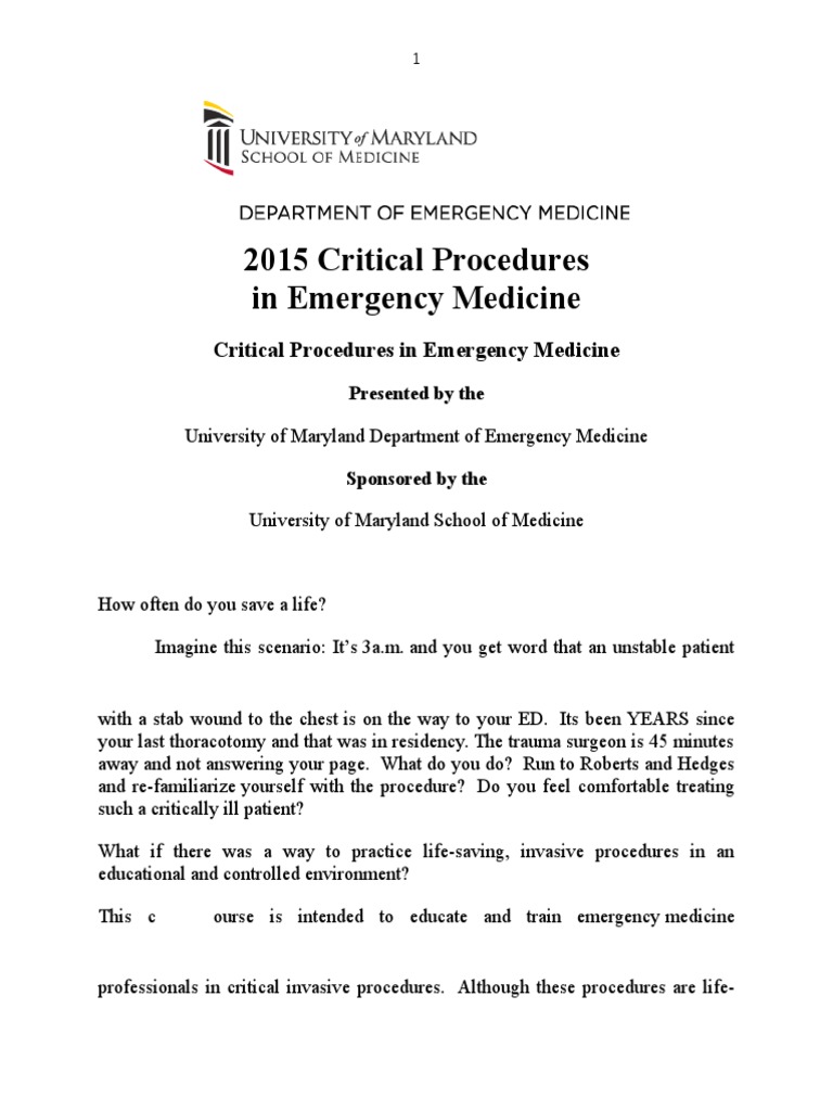 2015 Critical Procedures in Emergency Medicine | PDF | Emergency ...