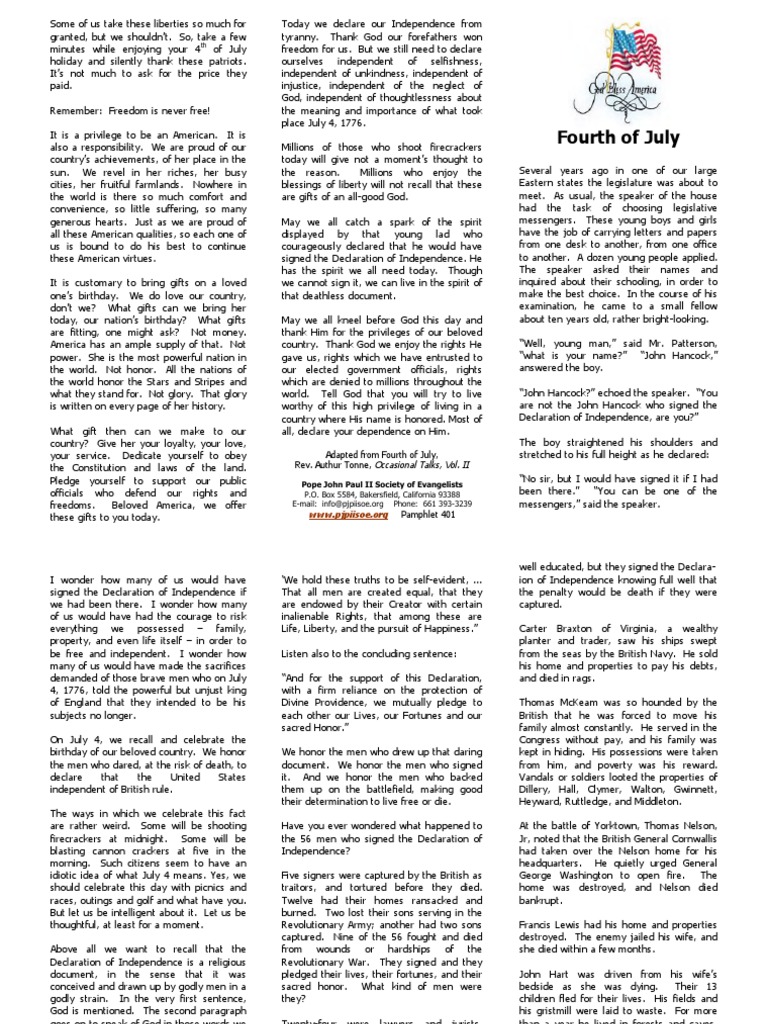 Fourth of July: Adapted From Fourth of July, Rev. Authur Tonne ...